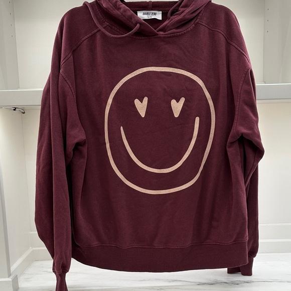 Double Zero | Tops | Double Zero Small Burgundy Smiley Face Hooded ...